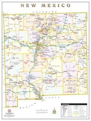 New Mexico Counties & Roads Small Wall Map Gloss Laminated | Wide World ...