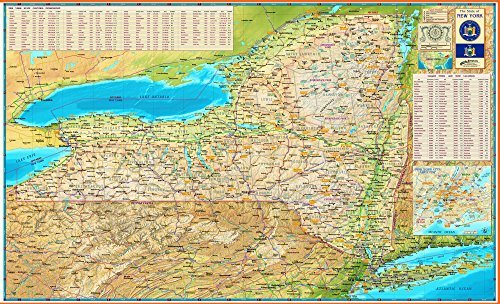 New York State Colorful Physical Wall Map *Laminated* 36"x59" | Wide ...