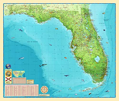Large 56"x48" FLORIDA Colorful Wall Map *Laminated* [Map] Compart Maps ...