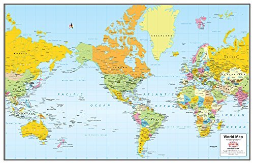 Colorful Political Mercator Projection World Ledger Map Paper/Non ...
